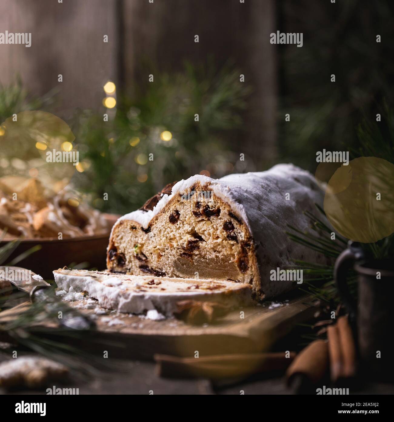 Traditional German Autumn and Christmas cake, berries and tea as still ...