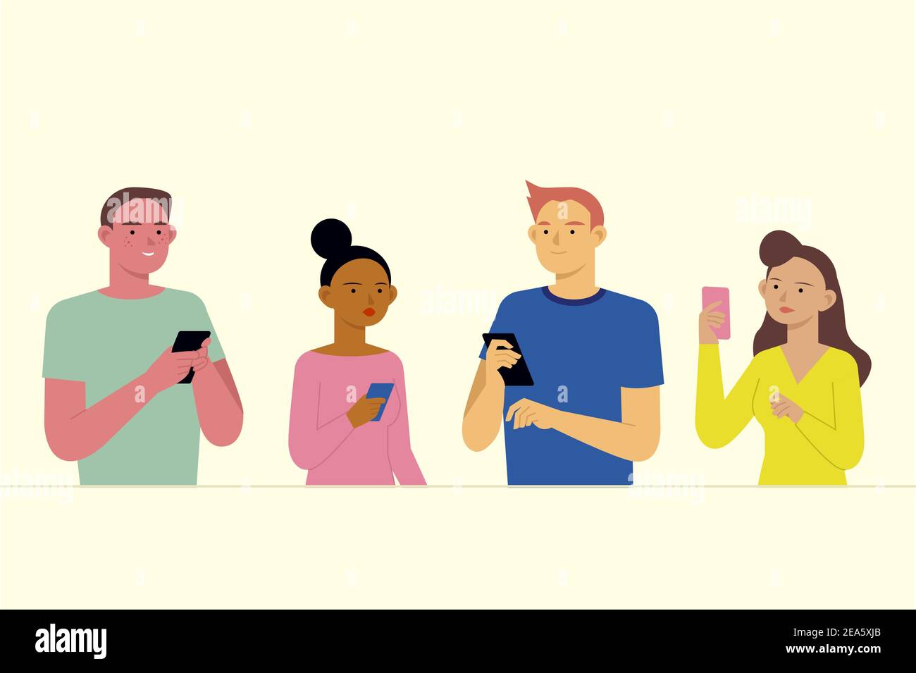 Young people using smartphones Vector illustration Stock Vector Image ...