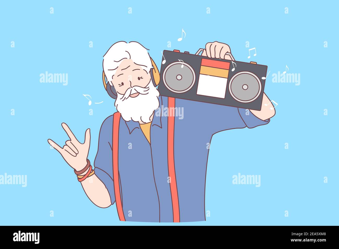 Freedom, party, having fun concept. Grey haired positive grandfather ...