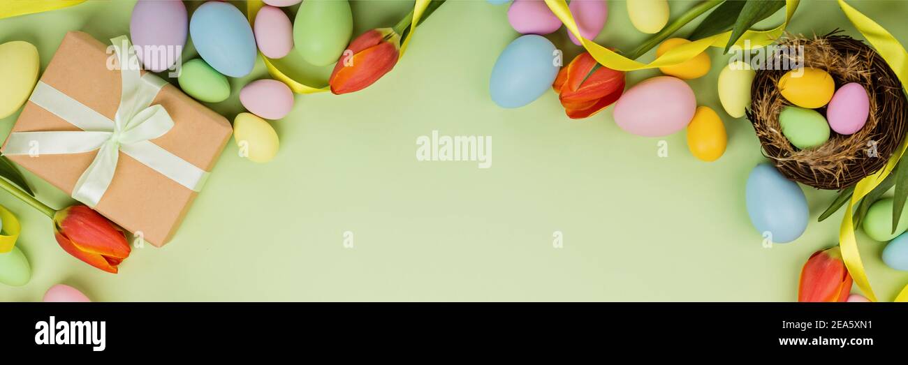 Stylish background with colorful easter eggs pastel colors isolated on ...