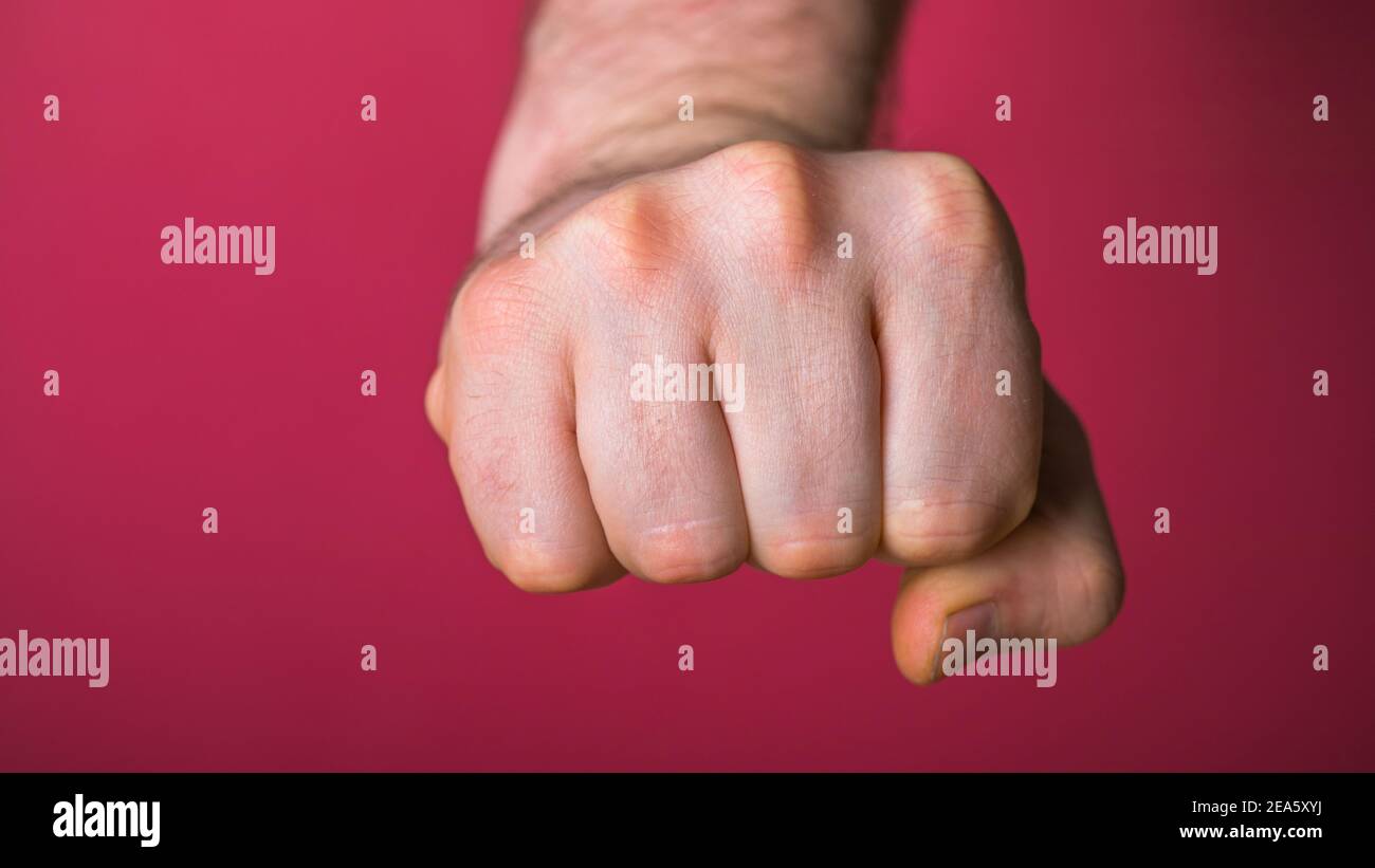 Fist. Man fists clenched in anger. Man hands with fist gesture front ...