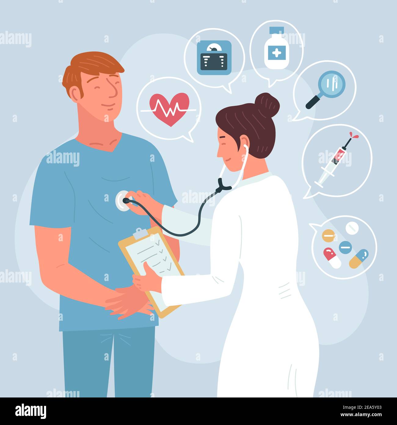 Doctor examining a patient at the clinic Vector illustration Stock ...