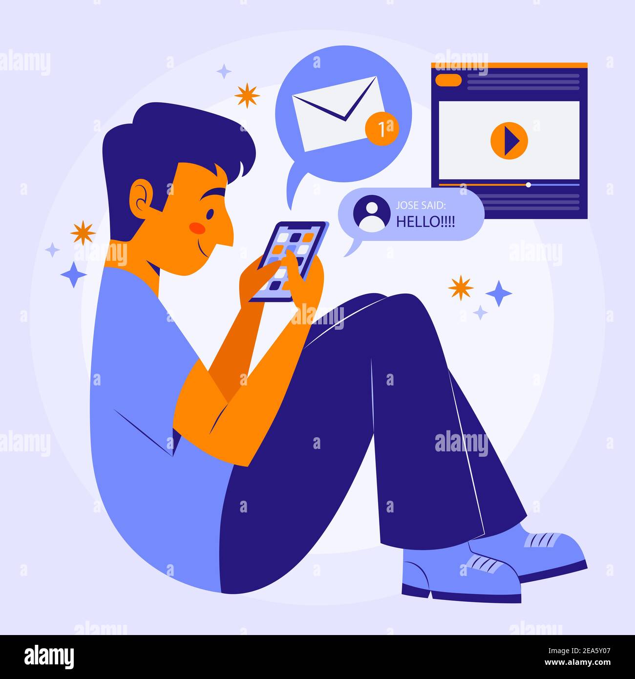 Man typing on smart Stock Vector Images - Alamy