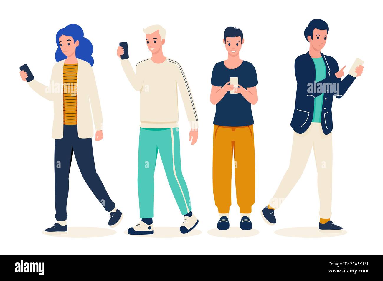 Group of young people using smartphones Vector illustration Stock ...