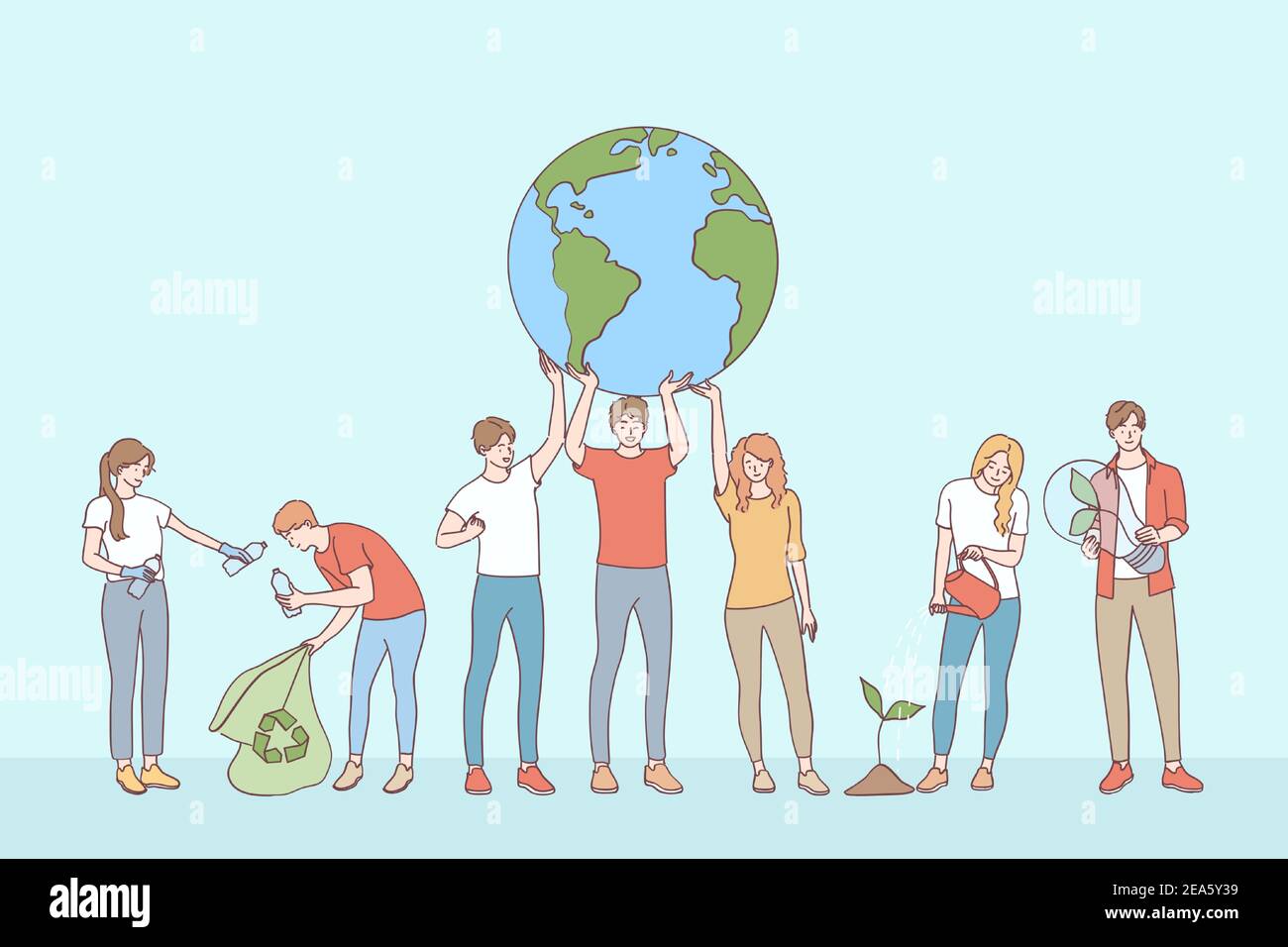 Ecological conversation, save planet concept. Young people volunteers ...