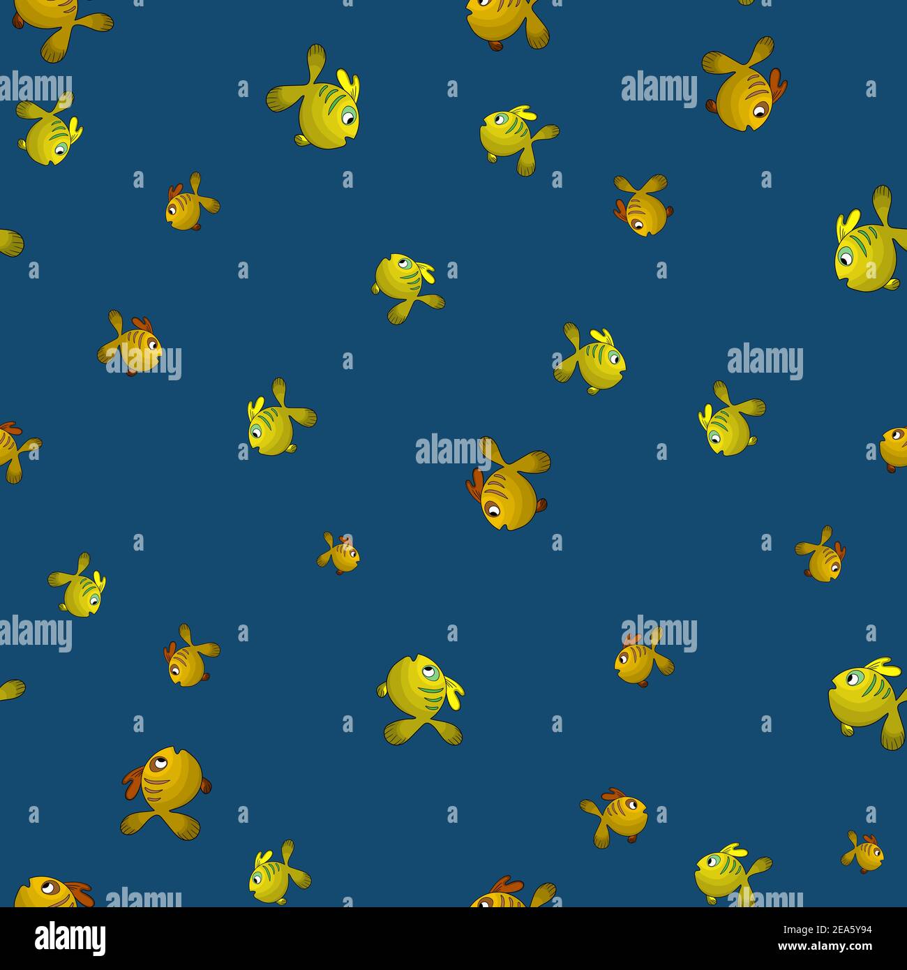 Seamless pattern with cute fish on blue background. Vector cartoon ...