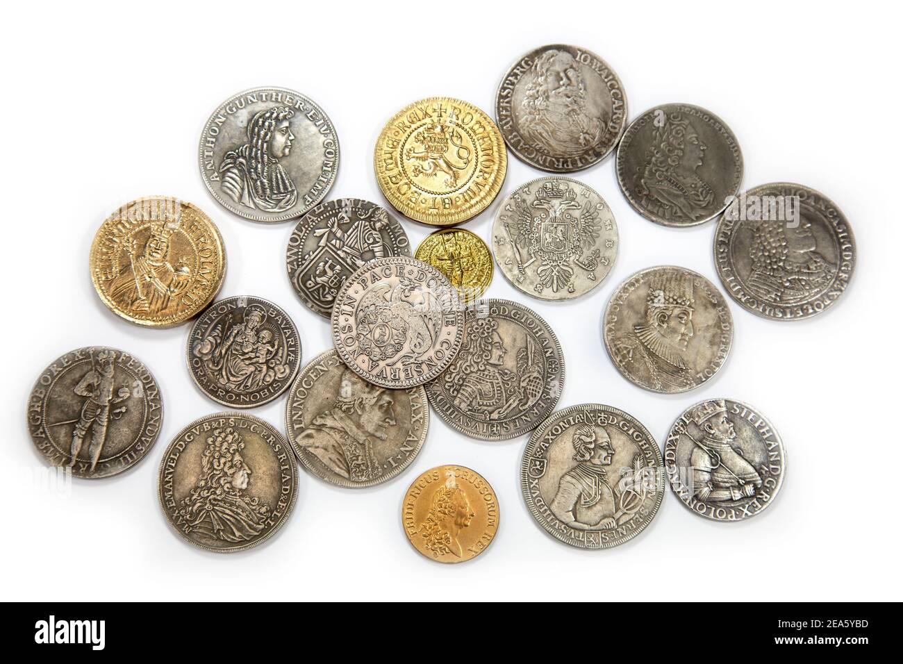 Collection of the medieval coins on the white background Stock Photo ...