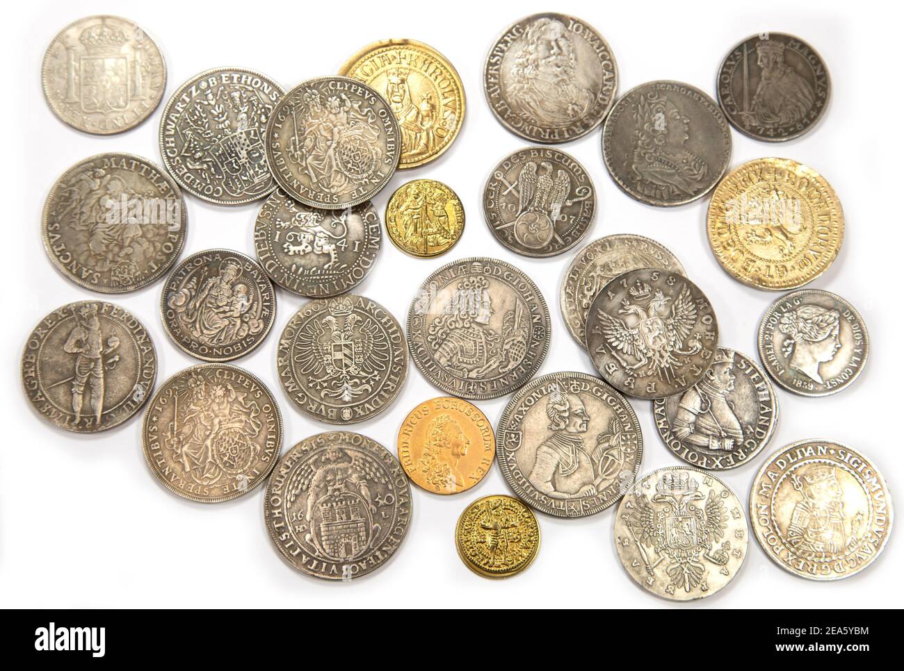 Collection of the medieval coins on the white background Stock Photo ...