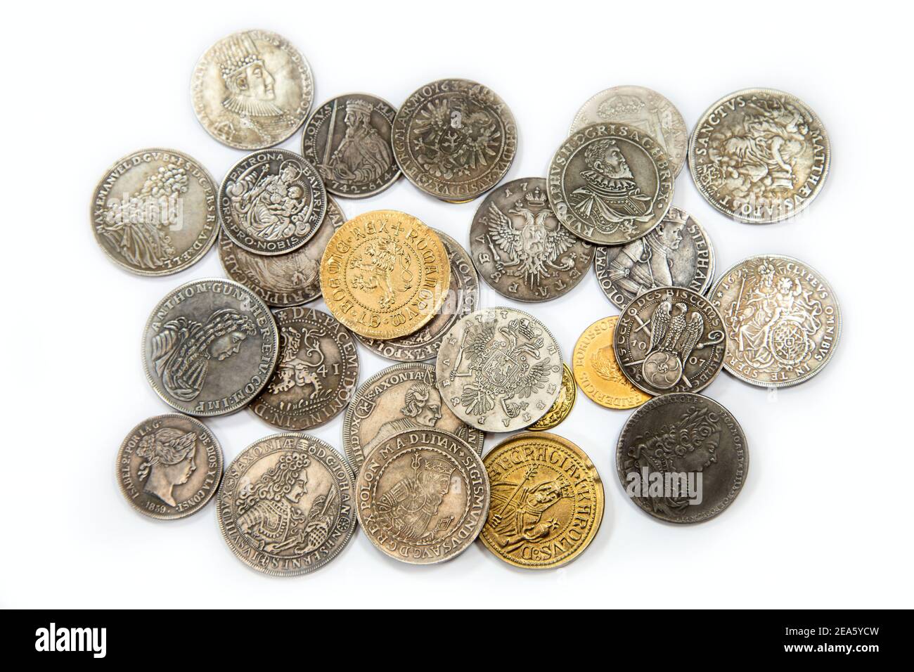 Collection of the medieval coins on the white background Stock Photo ...