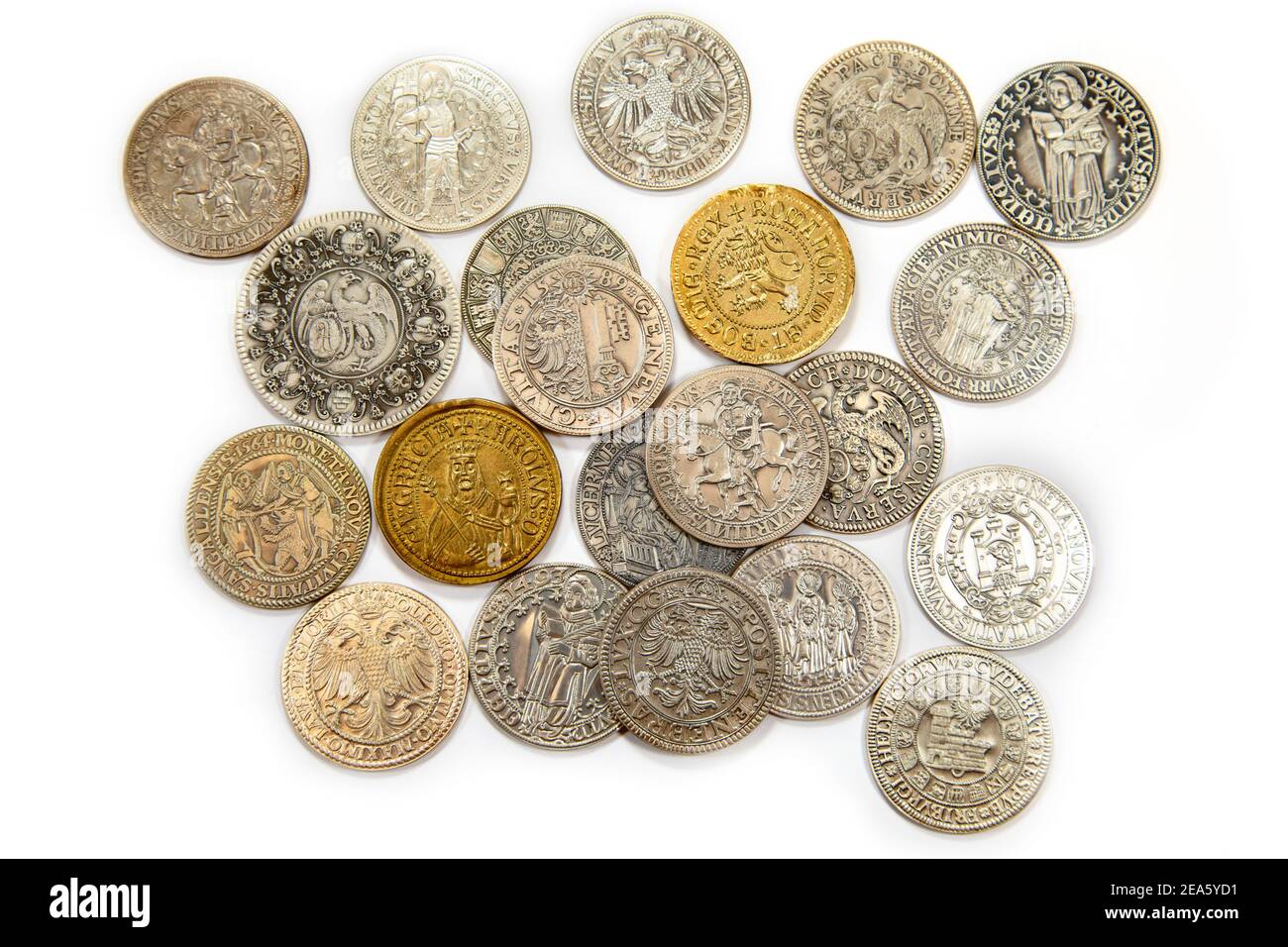 Collection of the medieval coins on the white background Stock Photo ...