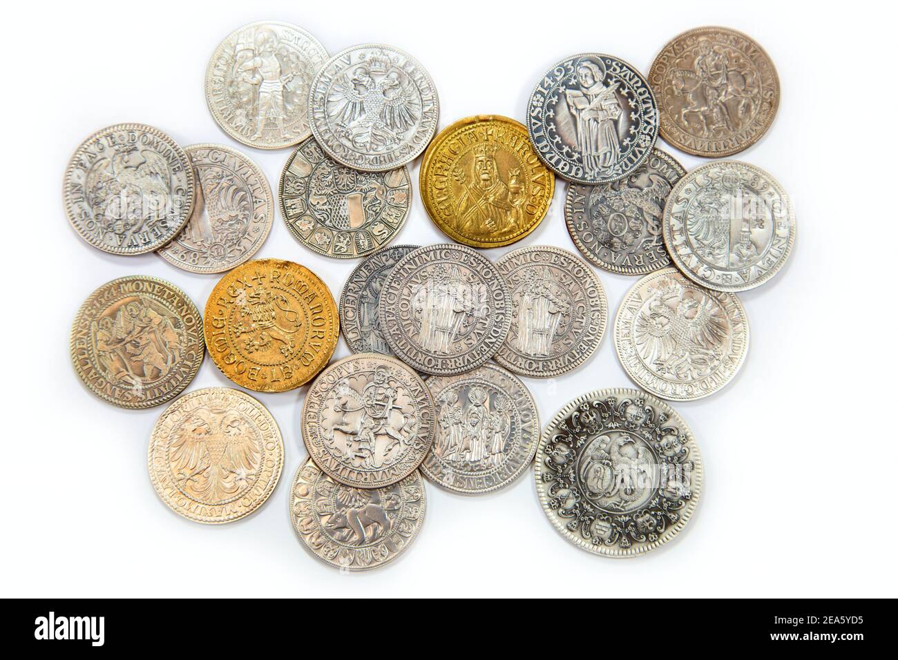 Collection of the medieval coins on the white background Stock Photo ...