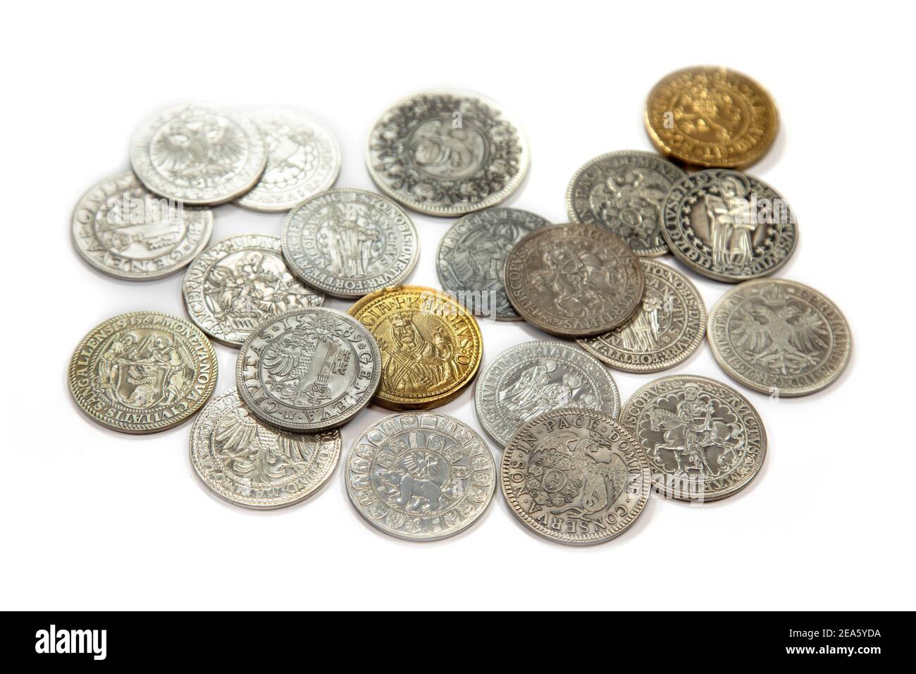 Collection of the medieval coins on the white background Stock Photo ...