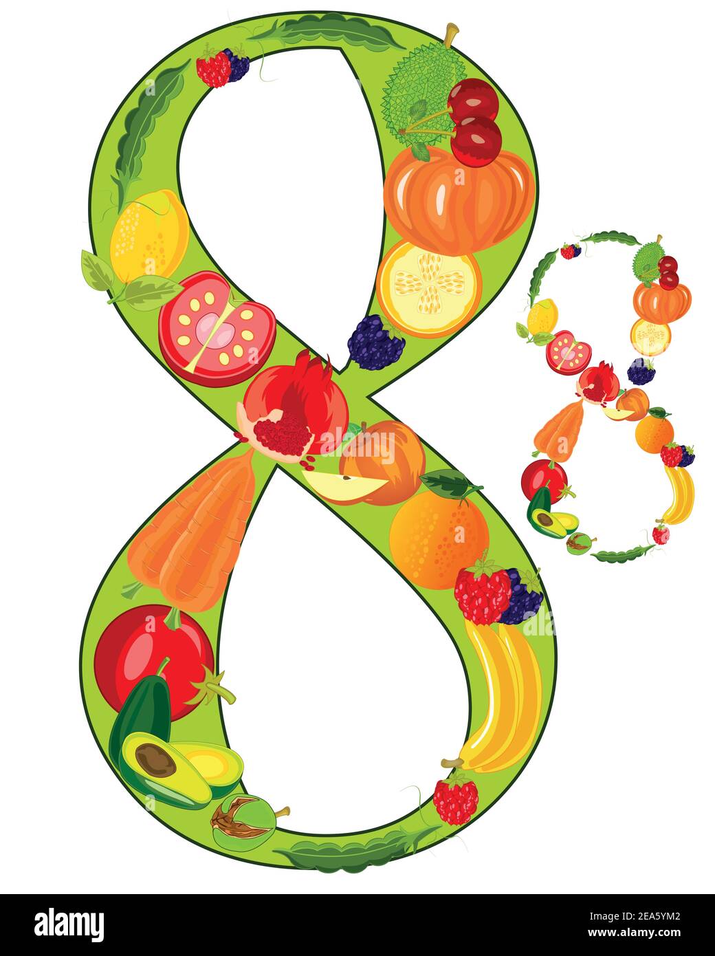 Decorative symbol numeral eight from fruit on white background is ...