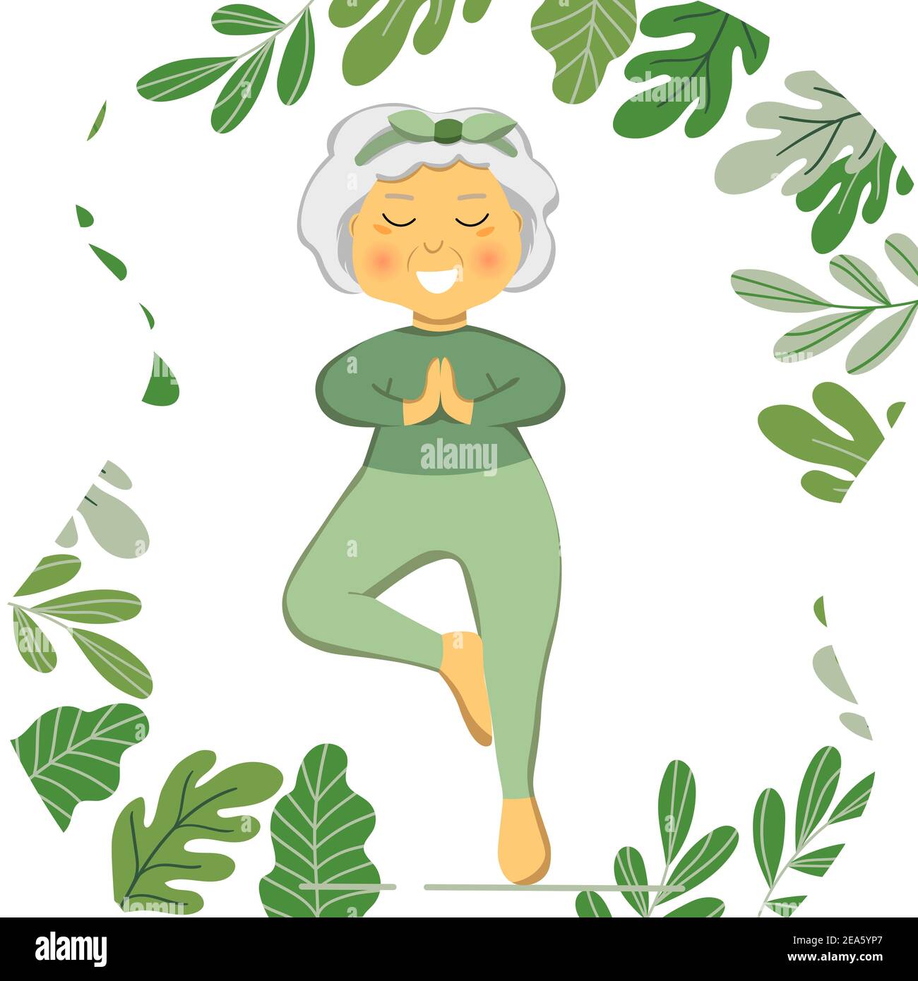 Sporty Granny does Yoga. Old person. Vector colorful cartoon ...