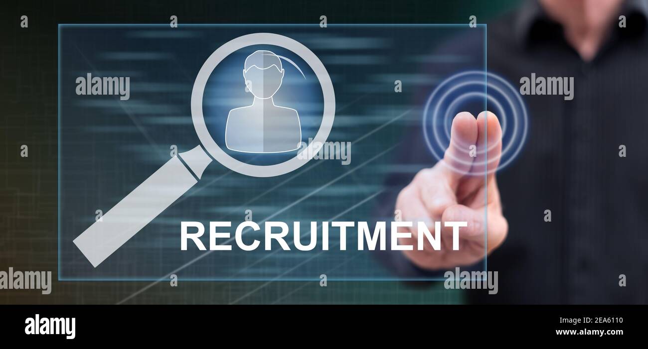Man touching a recruitment concept on a touch screen with his fingers ...