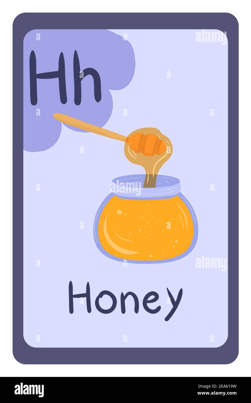 Abc food education flash card, Letter H - honey. Cartoon design ...