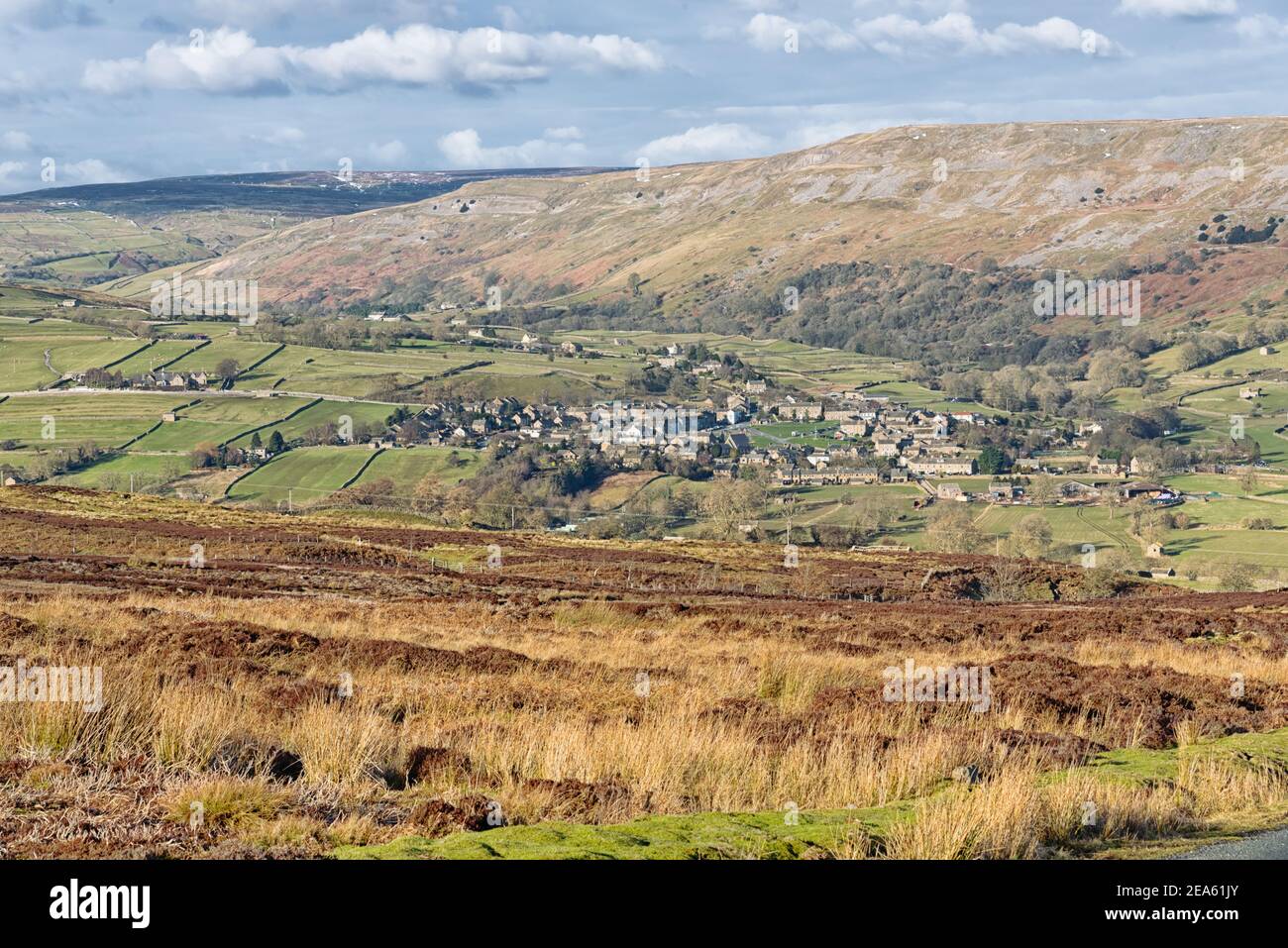 View of Reeth from the moor Stock Photo - Alamy