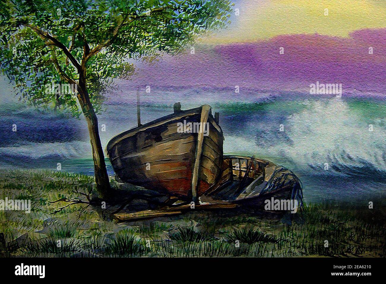 Watercolor boat paintings hi-res stock photography and images - Alamy