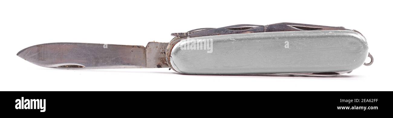 Close up of a broken multipurpose knife, isolated on white - Knife ...