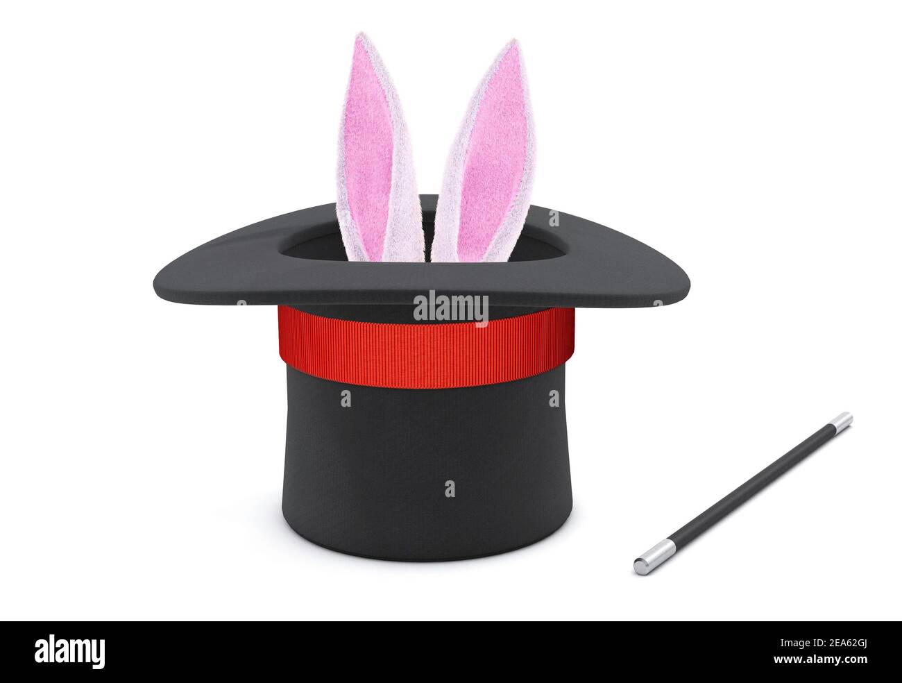 Magician hat. Rabbit ears stick out with a black top hat with a red ...