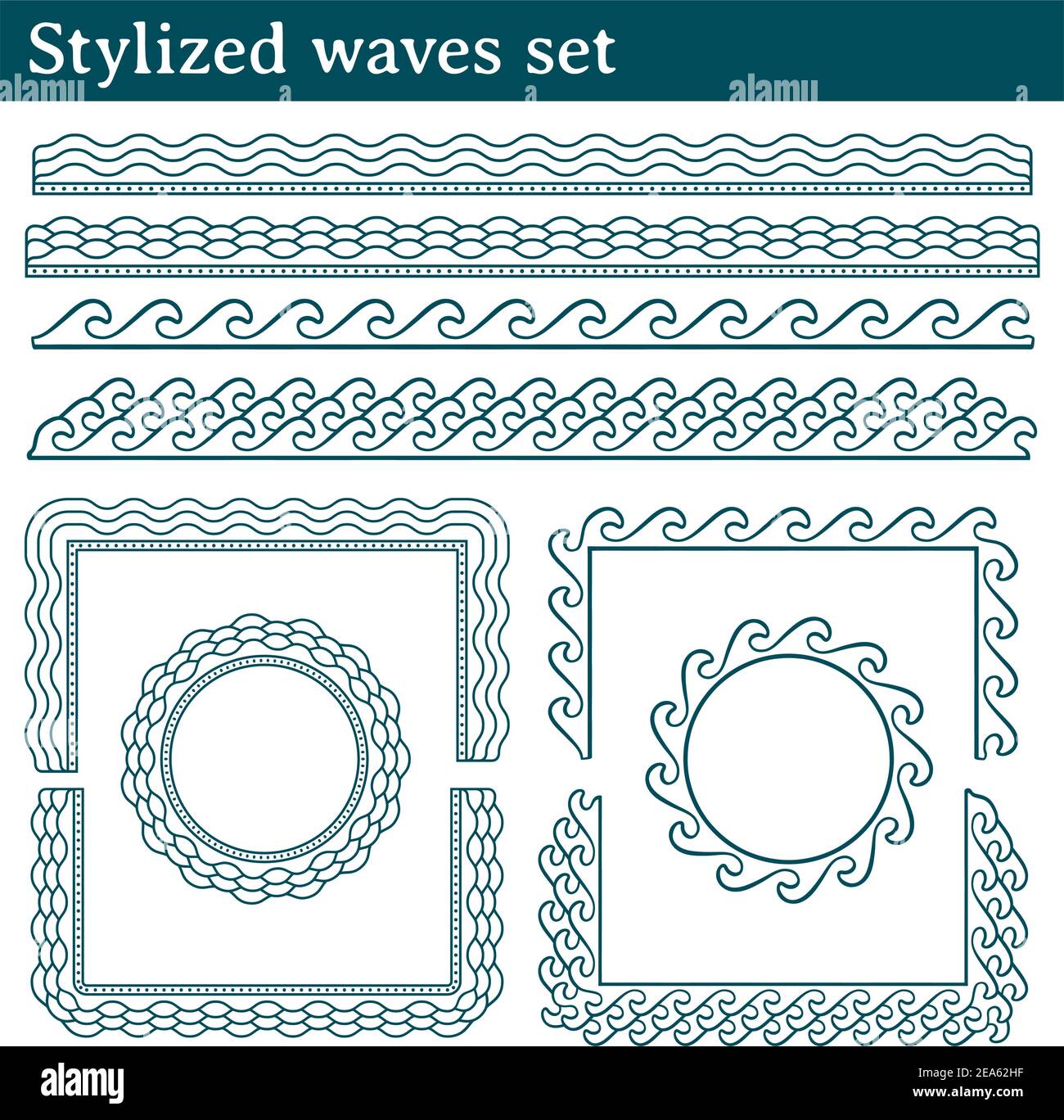 4 different vector brushes with waves. All brushes include outer and ...