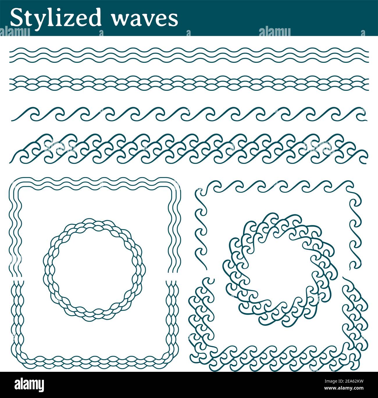 4 different vector brushes with waves. All brushes include outer and ...