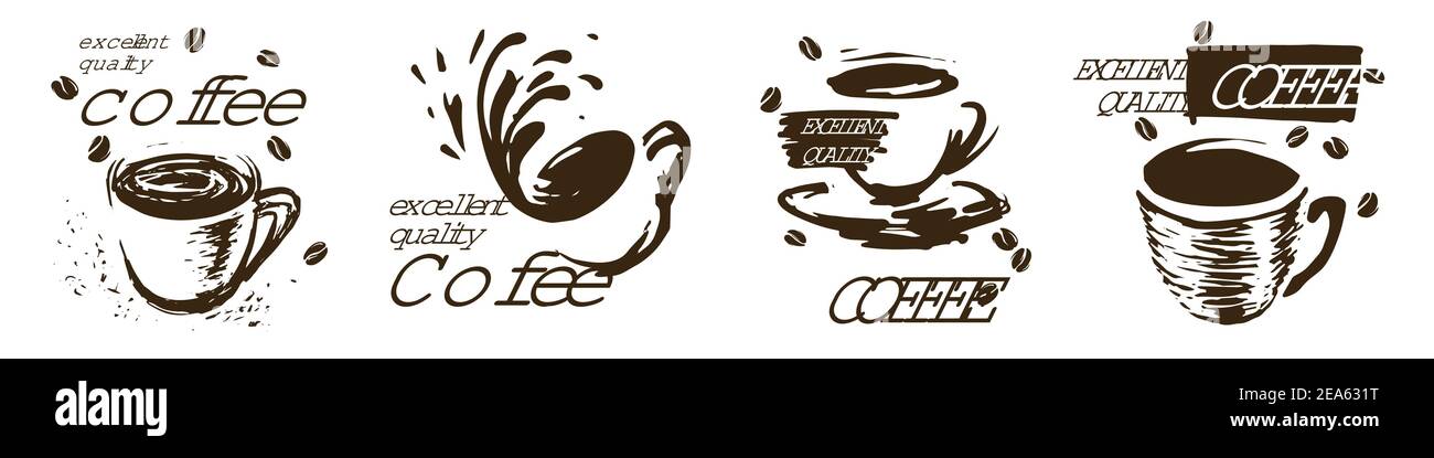Vector set of drawn coffee cup logos on white background Stock Vector ...