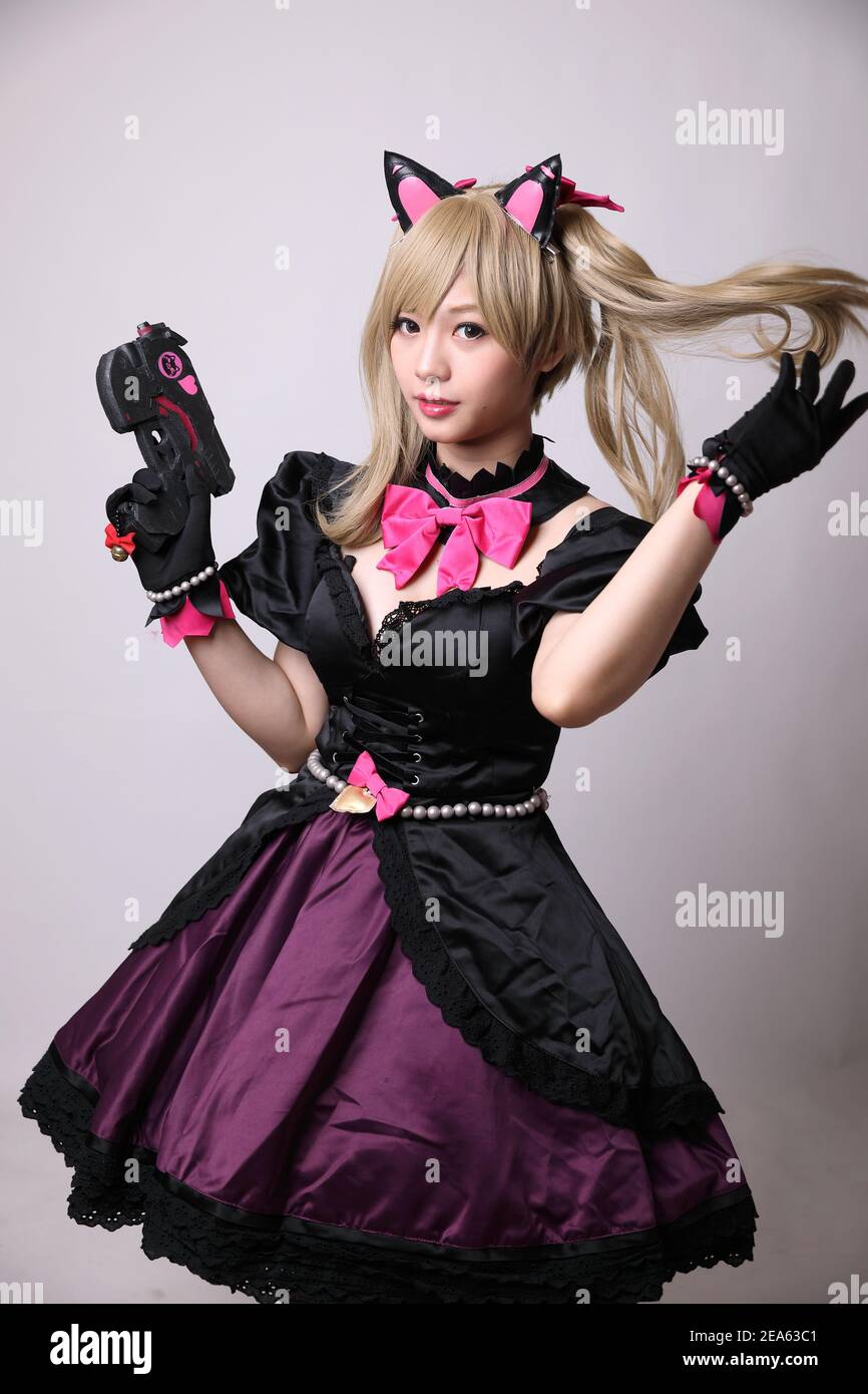 Japan anime cosplay , portrait of girl cosplay isolated in white ...