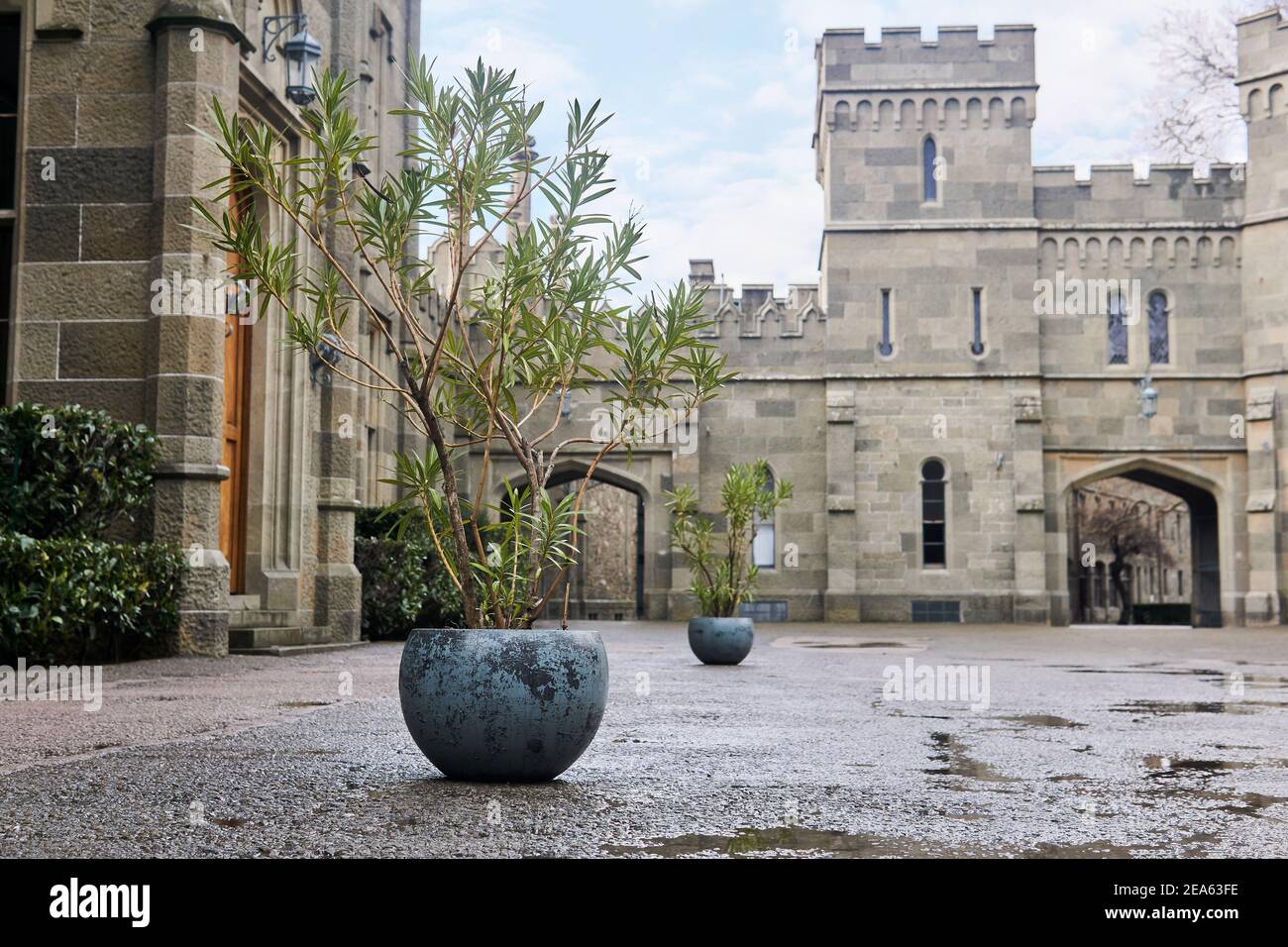 courtyard of a historic palace stylized as a medieval castle Stock ...