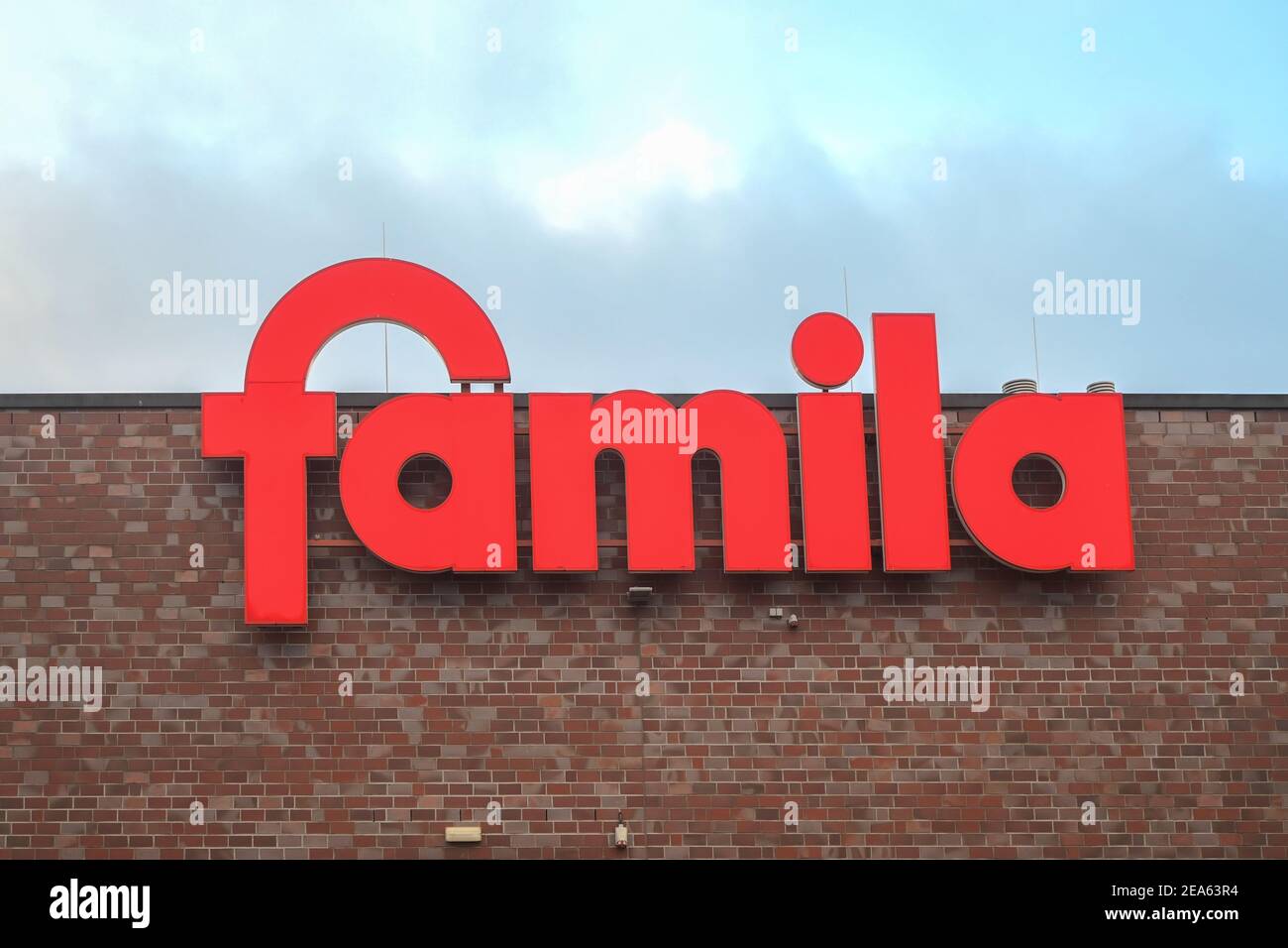 Luebeck, Germany, January 25, 2021: Famila supermarket logo sign on a ...