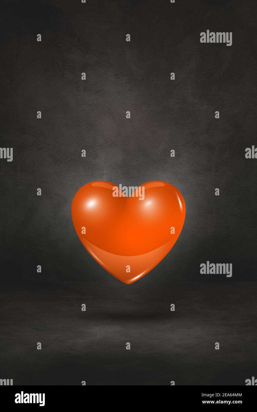 3D orange heart isolated on a black studio background. 3D illustration ...