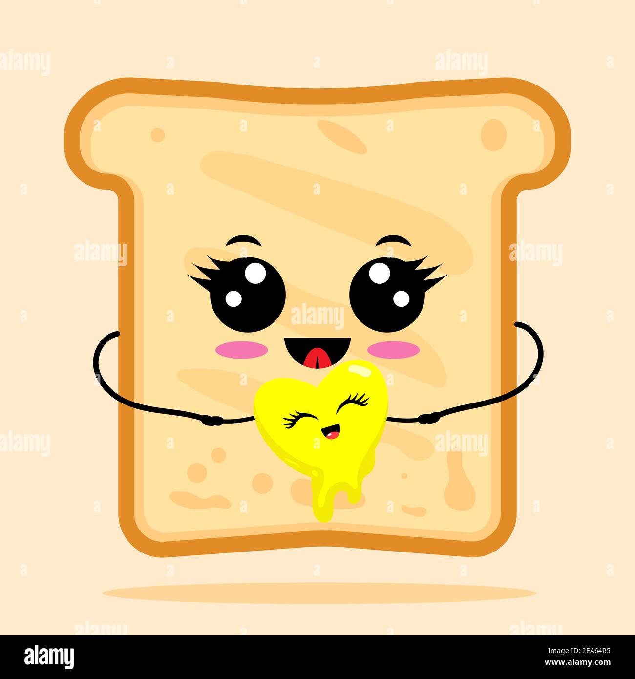 Cute happy toast with shape of heart butter. Breakfast concept toast ...