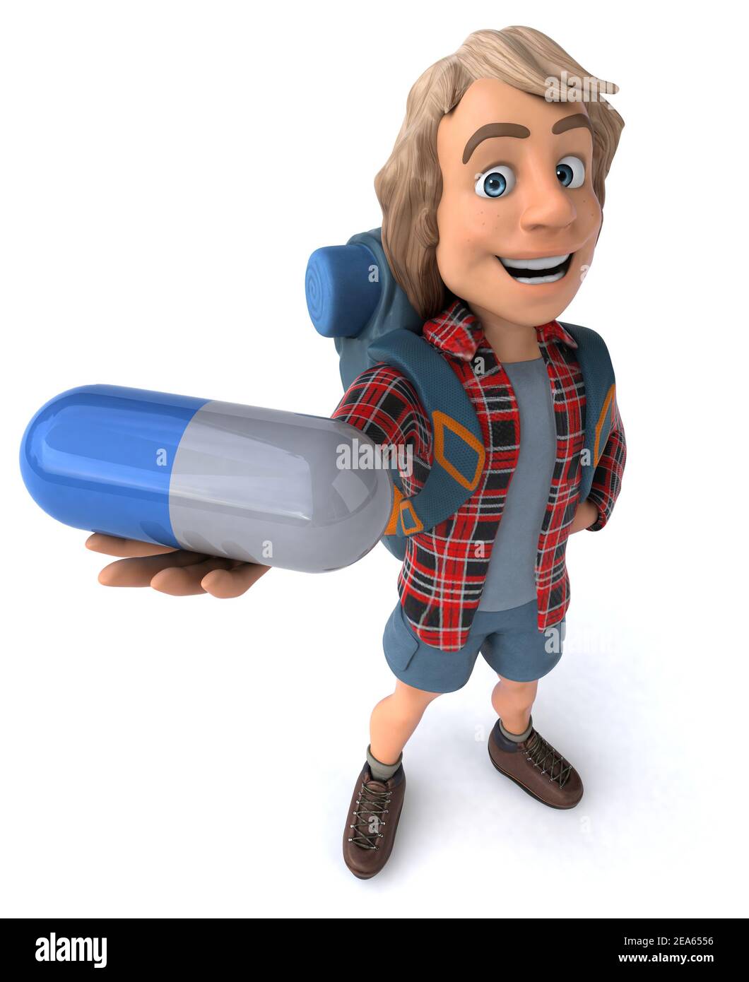 Fun backpacker cartoon guy Stock Photo - Alamy