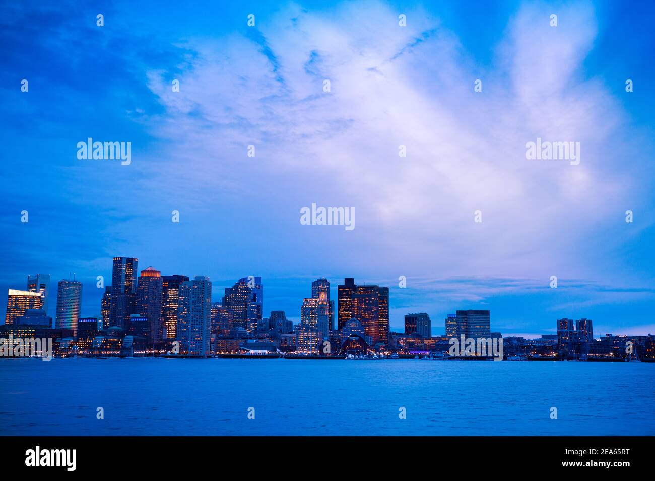 Evening photo of downtown panorama over Boston Main Channel Stock Photo ...