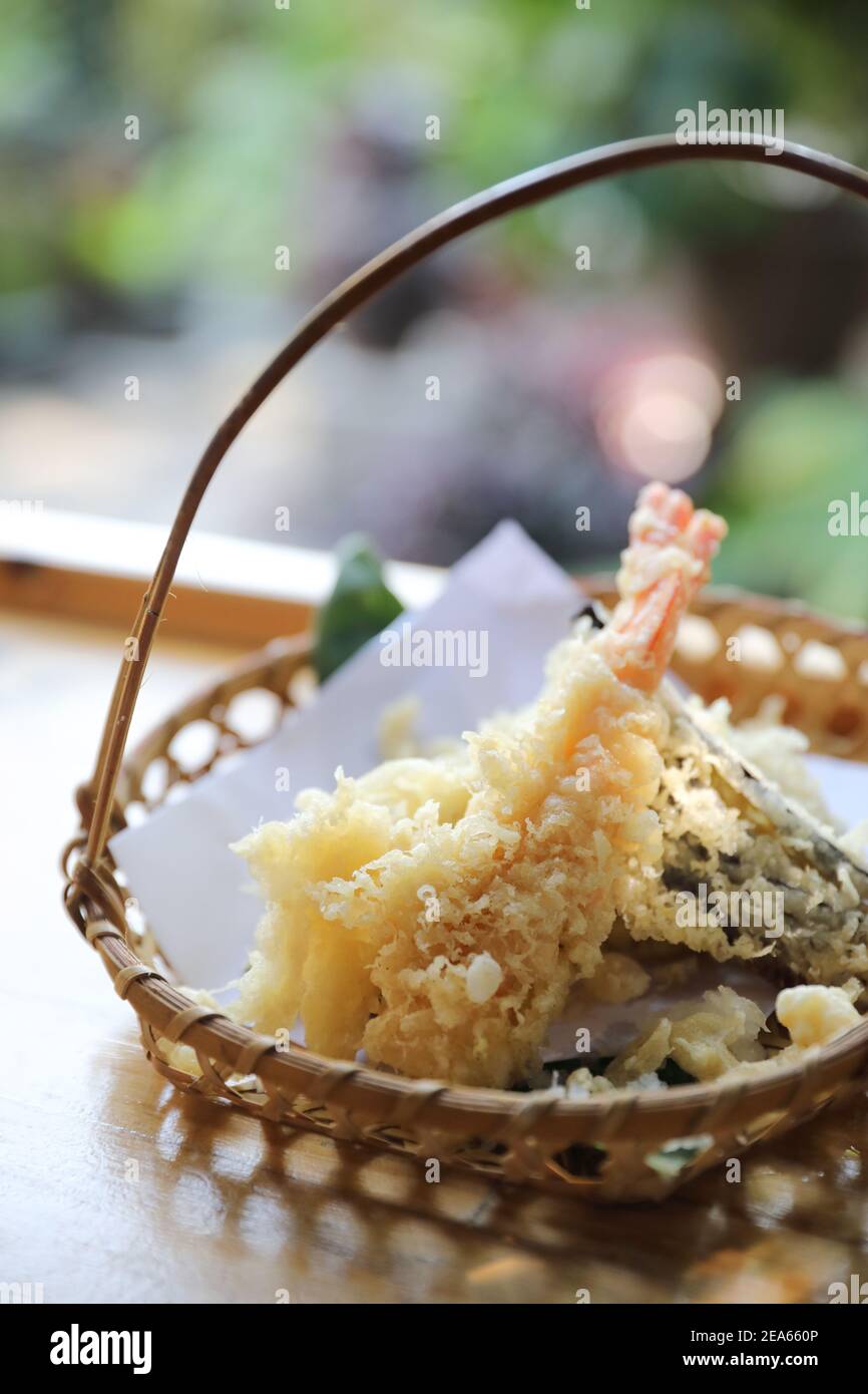 Tempura Fried shrimp Japanese food on wood background Stock Photo - Alamy