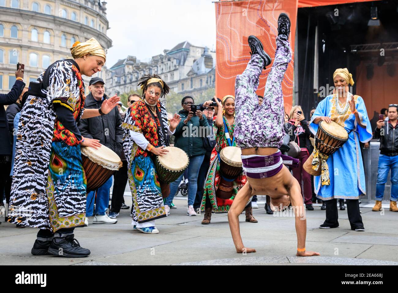 African performance with acrobatic street dance, drumming and dance ...