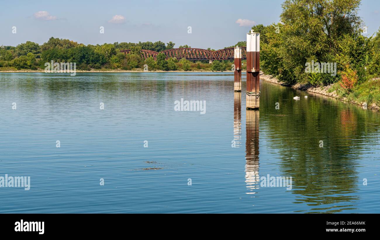View at the River Rhine with the Rheinbruecke (Bridge over the Rhine ...