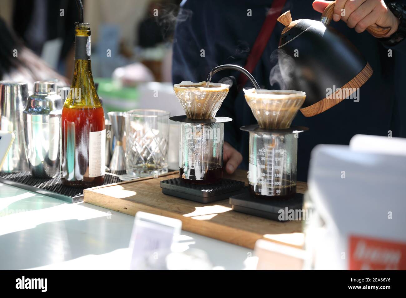 Drip coffee making drip espresso in vintage style Stock Photo - Alamy
