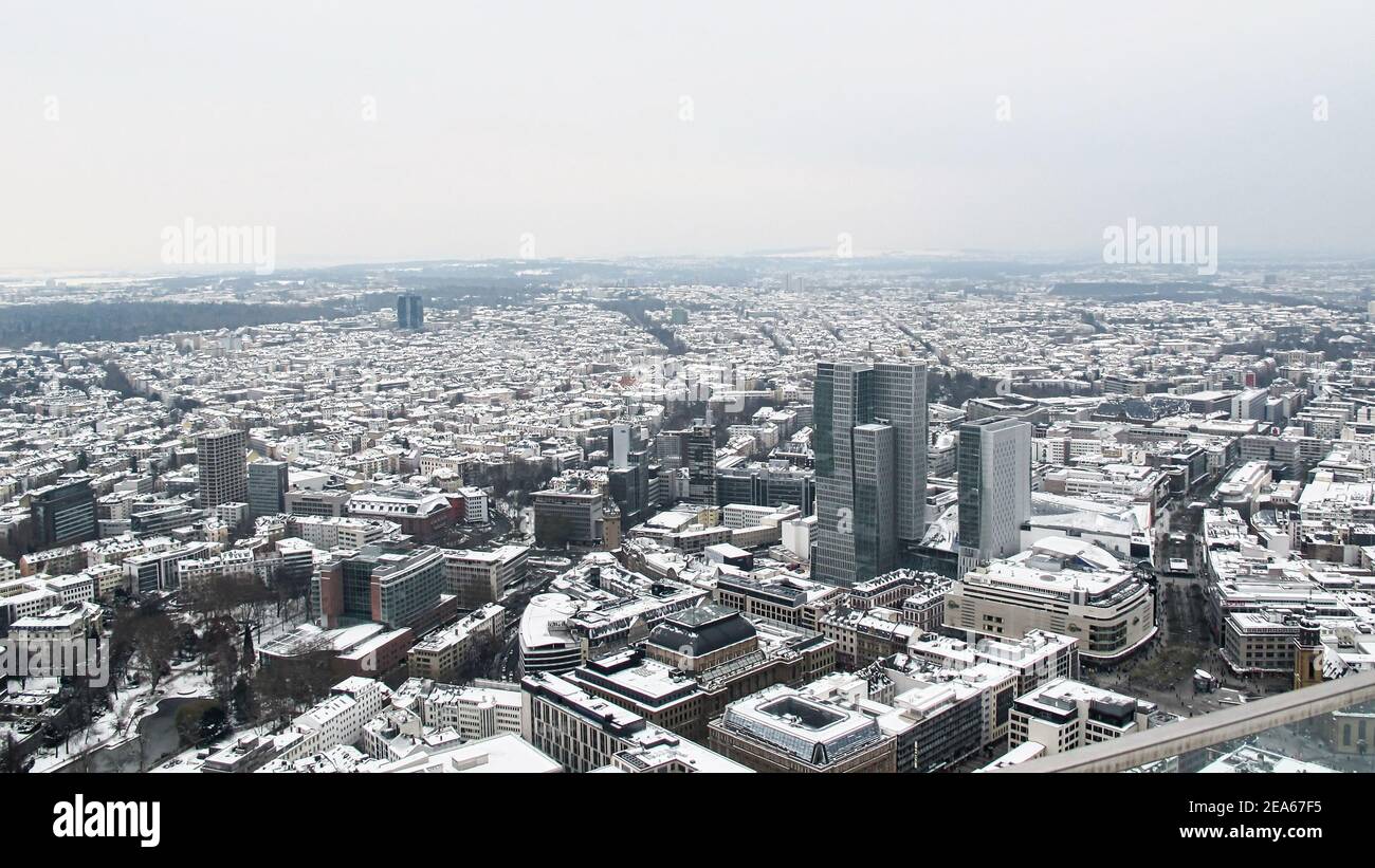 Aerial view of the city of Frankfurt am Main in winter. December 2010 ...