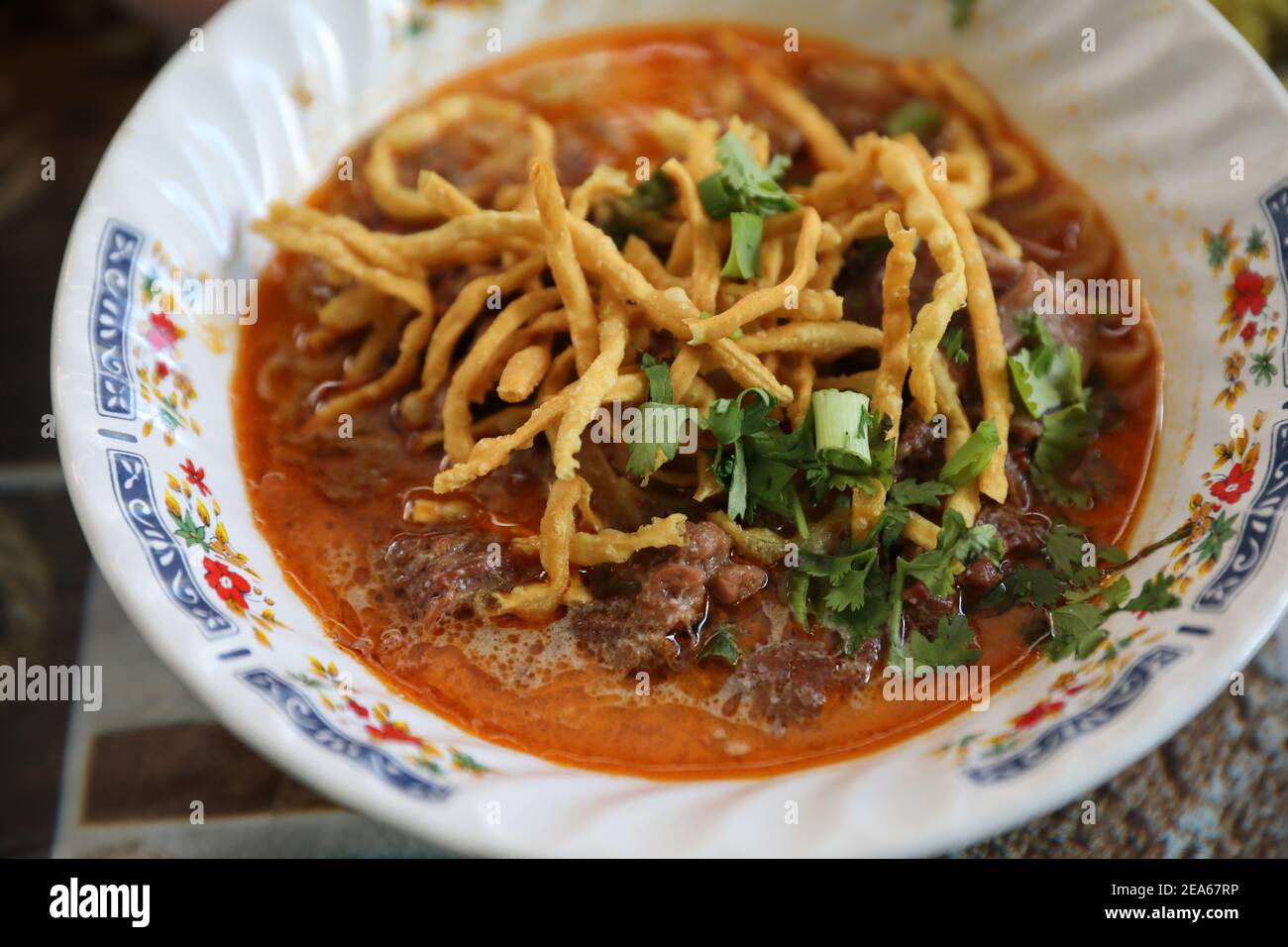 Northern Thai Curry Noodles soup , khao soi local thai street food ...