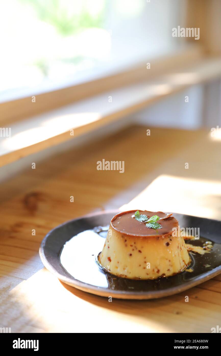 Japanese pudding on wood background japanese dessert Stock Photo - Alamy