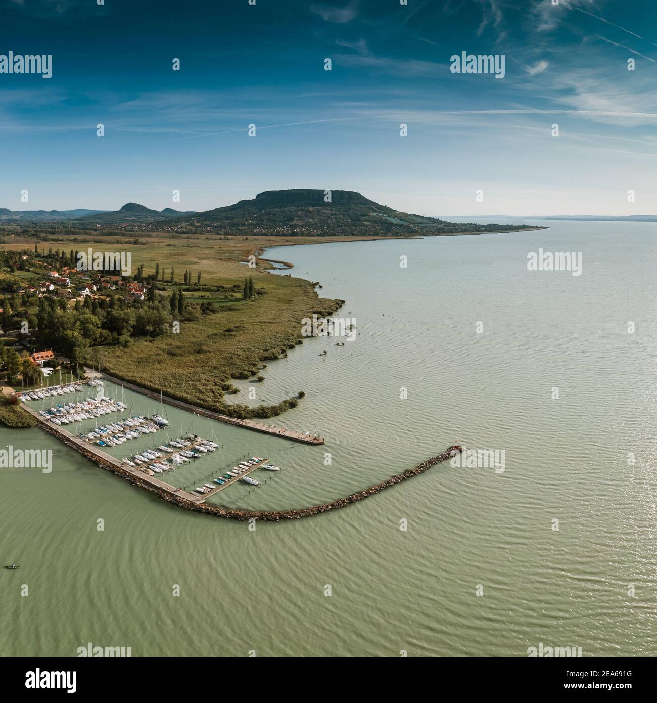Aerial photo of Lake Balaton with Badacsony Stock Photo - Alamy
