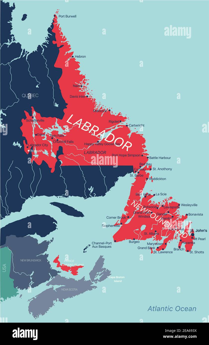 Newfoundland and Labrador province vector editable map of the Canada ...