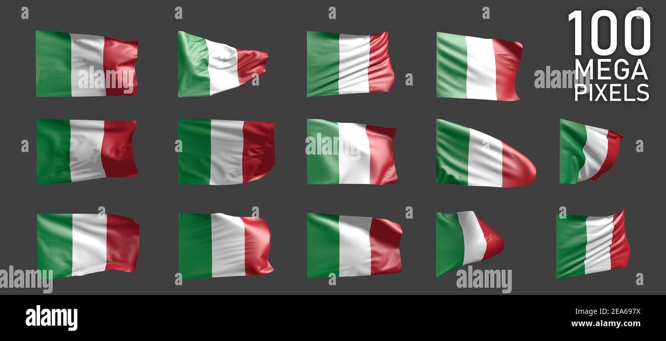 14 different pictures of Italy flag isolated on grey background - 3D ...
