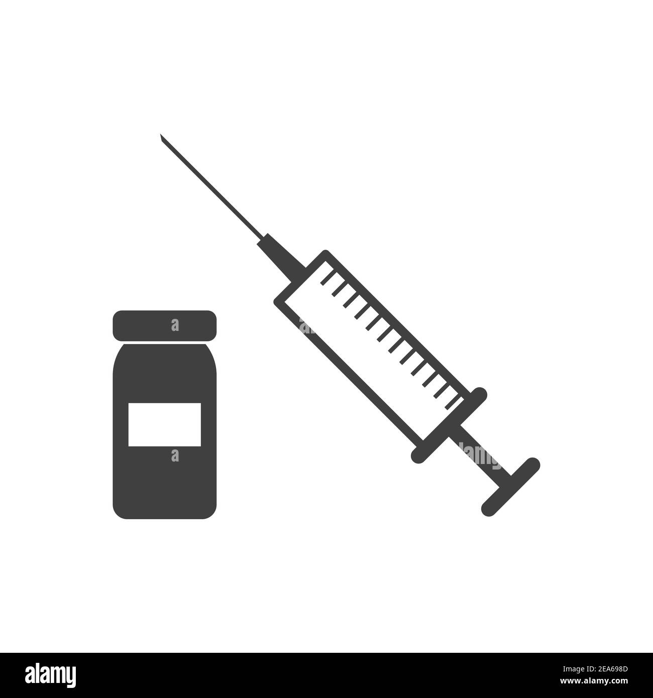 vector icon of medical syringe and vial isolated on white background ...