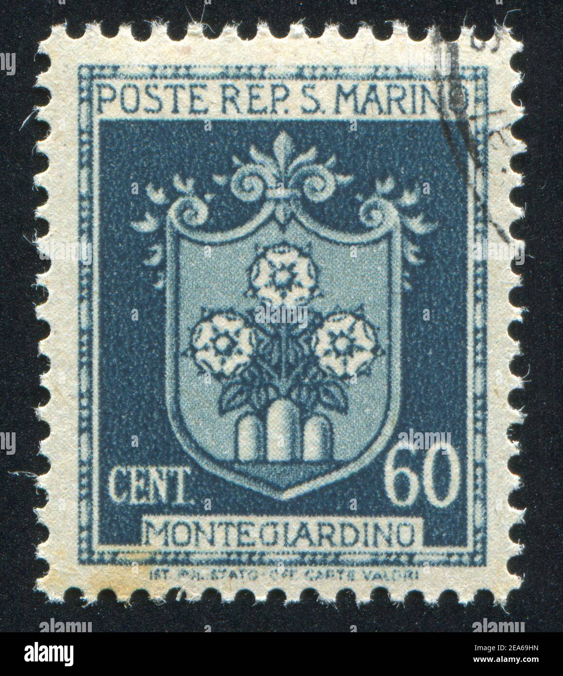 SAN MARINO - CIRCA 1945: stamp printed by San Marino, shows Coat of ...