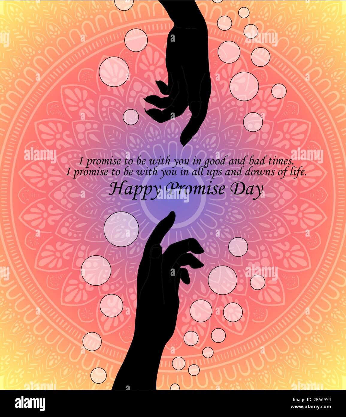 promise day ( valentine week ) illustration with quote. Two hand trying ...