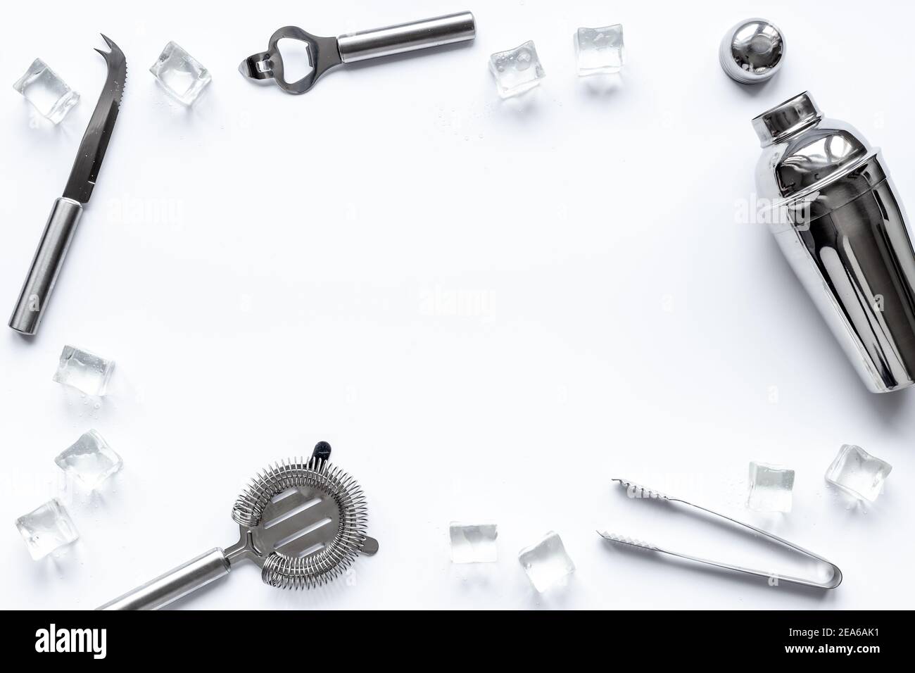 Set of bartender tools and accessories with a cocktail shaker Stock ...