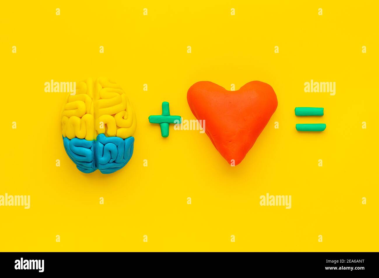 Think with love - heart and brain concept, top view Stock Photo - Alamy