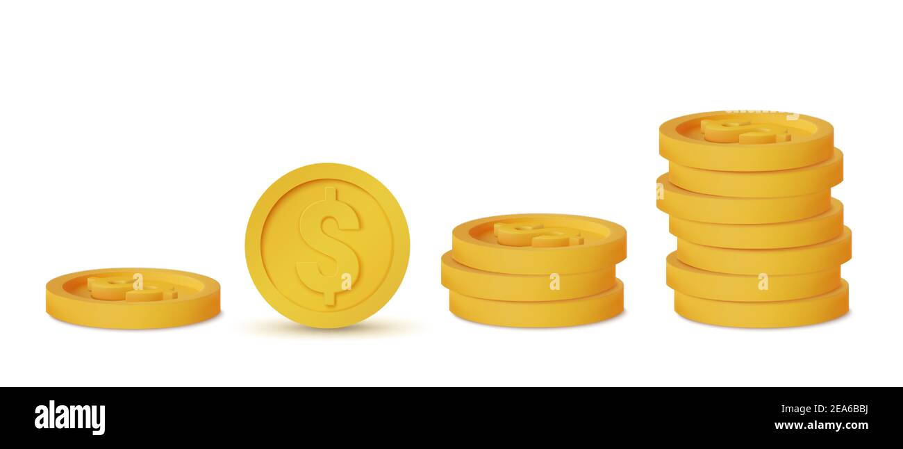 3d realistic coins isolated on white coin icon, vector Stock Vector ...